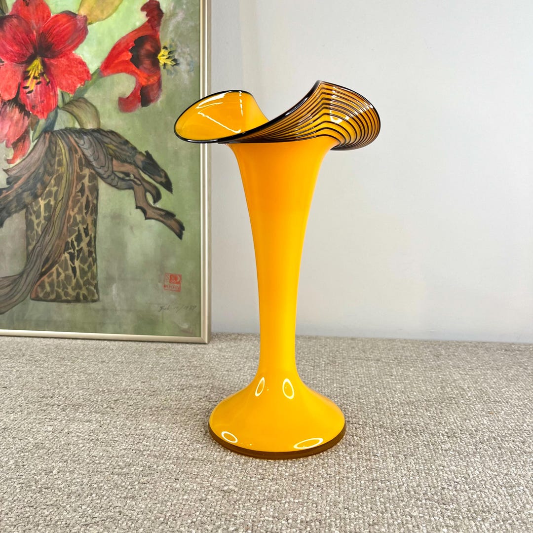 Tango Glass Vase, 1930s, Black Powolny Net on Orange Glass, Loetz ...