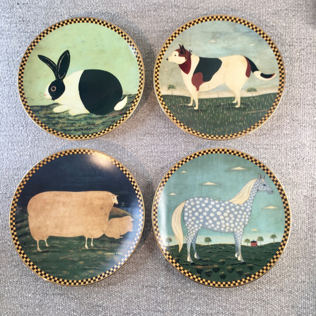 Two WARREN KIMBLE LENOX 1994 Barnyard Animals Plates, Polka Dot Dapple ...