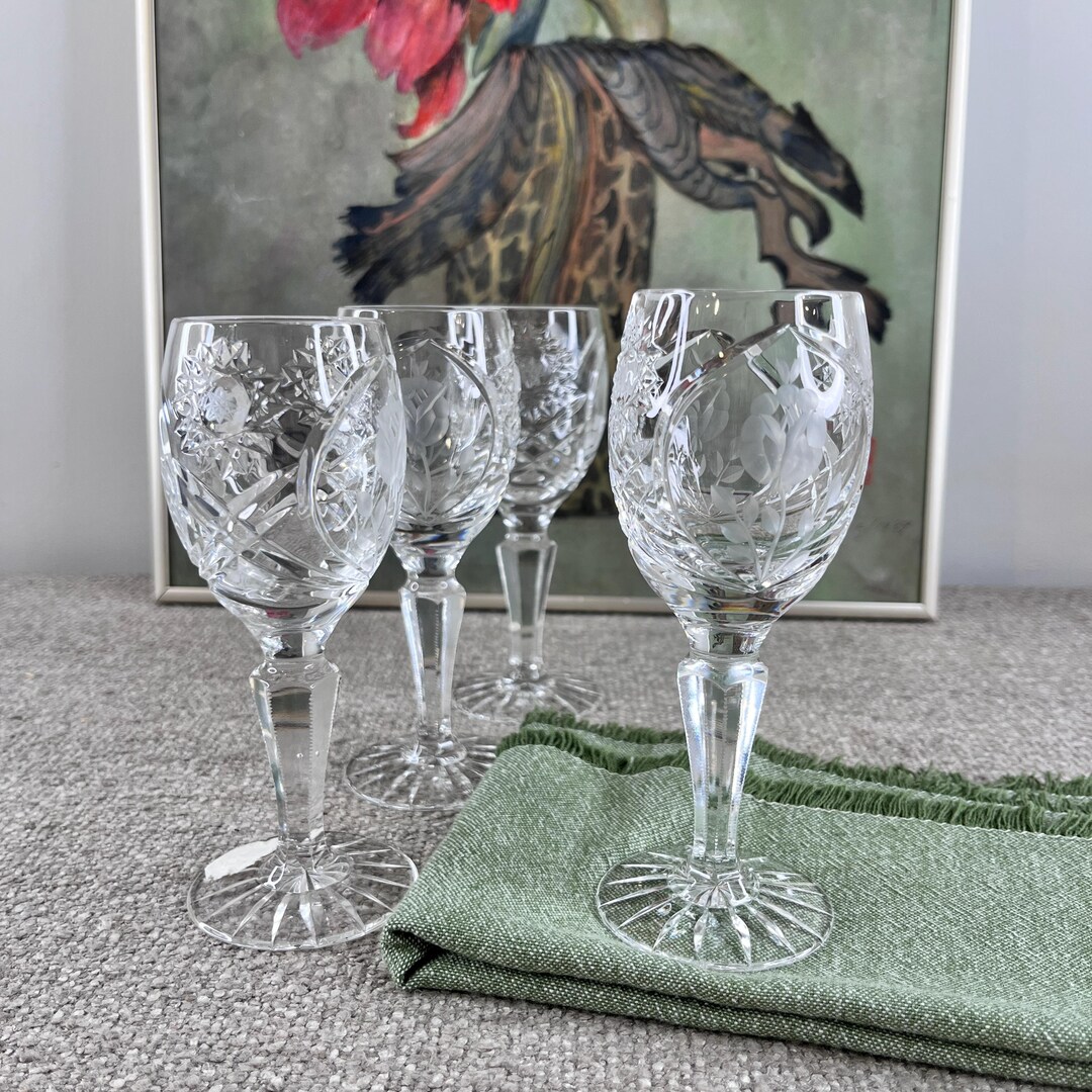Classic Crystal Glasses, Sears Country Rose, Set of 4, Vintage 1980s ...