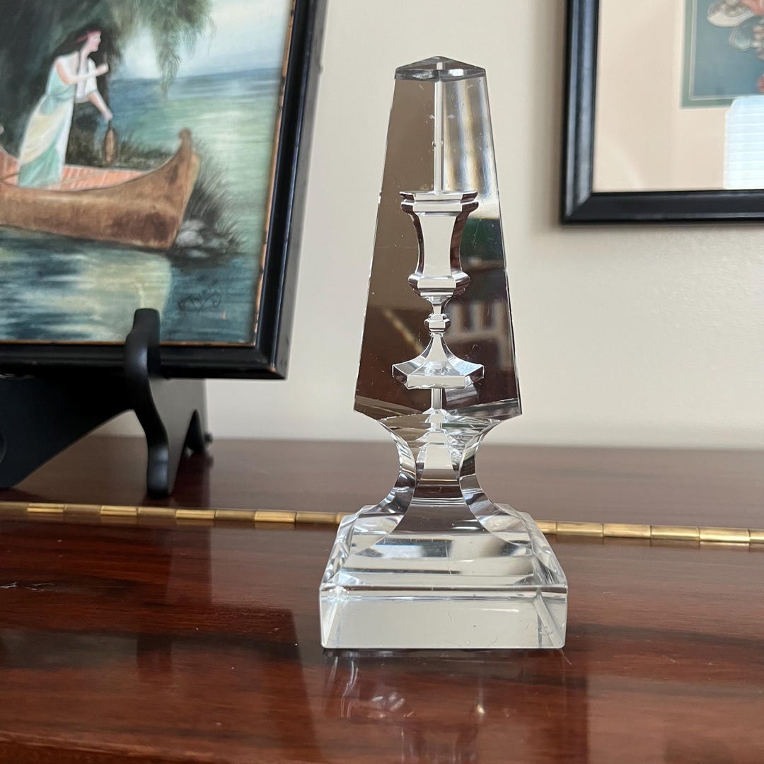 Antique Victorian Hand Cut Crystal Obelisk, Circa 1800s, 3D Reverse Cut ...