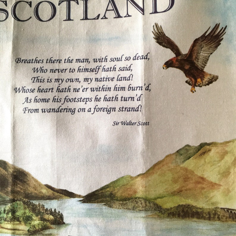 Vintage Scotland Tea Towel, Sir Walter Scott Poem Tea Towel, Screen ...