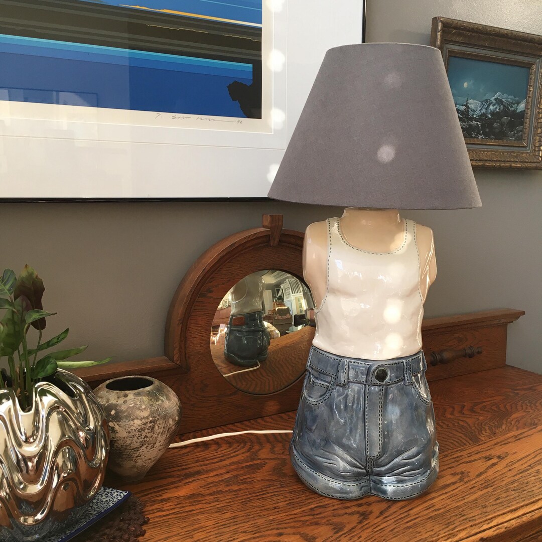 Male Torso Desk Lamp, Ceramic Torso Lamp, Torso Table Lamp, Blue Jeans ...