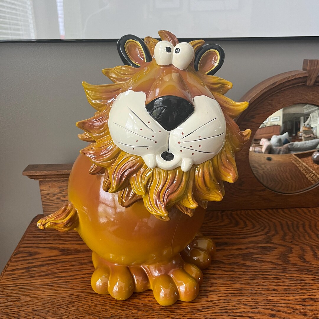 Large LION PIGGY BANK, Lion Coin Bank, Lion Money Box, Large Whimsical ...