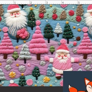 WNT306 Pink Christmas Santa Claus Fabric, Holidays Fabric, Fabric by ...