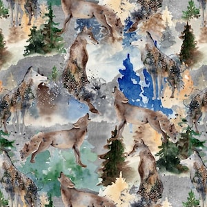 Wolves Fabric by the Yard, Wolf Fabric, Wildlife Fabric, Custom Print ...
