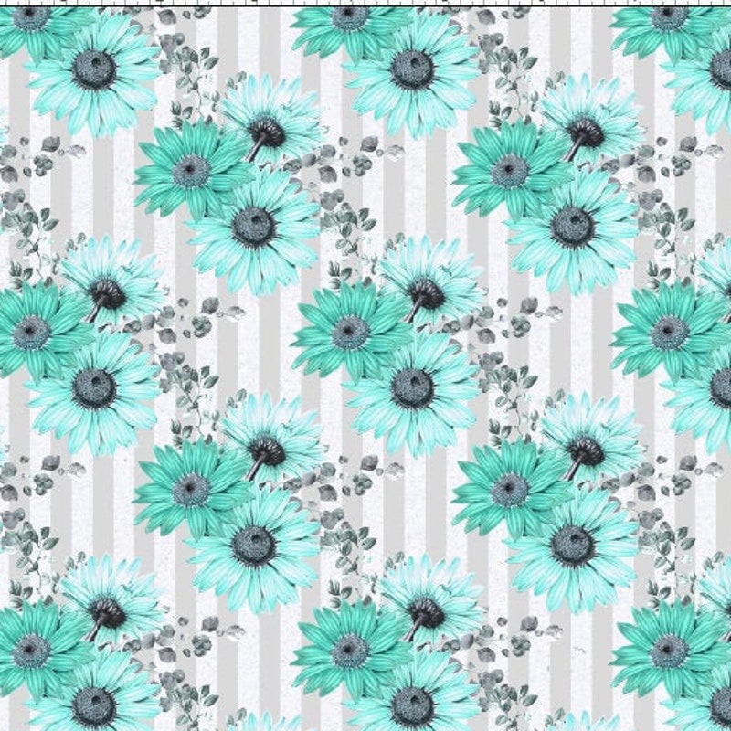 Teal Floral Fabric - Etsy