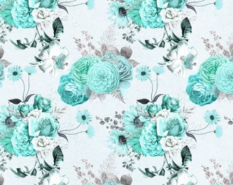 Teal Floral Fabric - Etsy