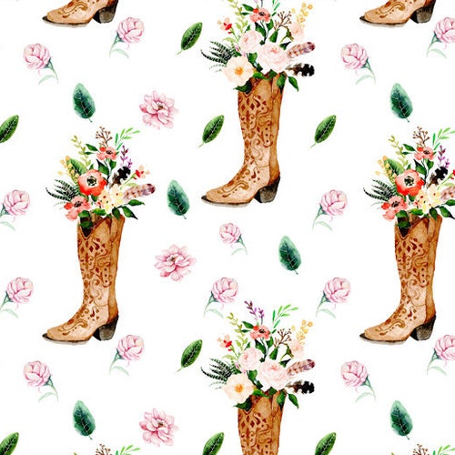 Cow Girl Boots Fabric Cowboy Fabric Pattern Western Boots - Etsy