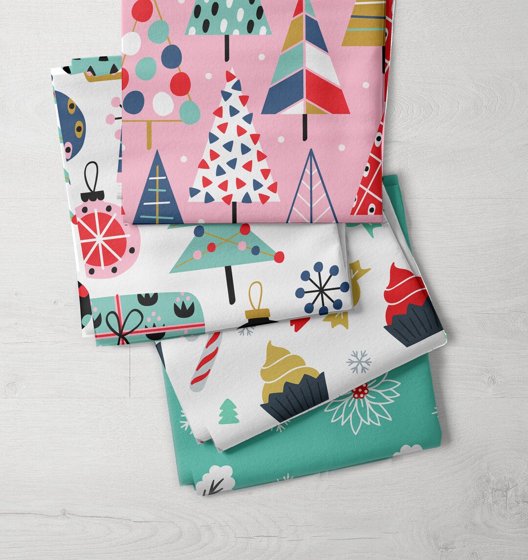 Christmas Fat Quarters Bundle of 4, Holiday Christmas Trees Premuim ...