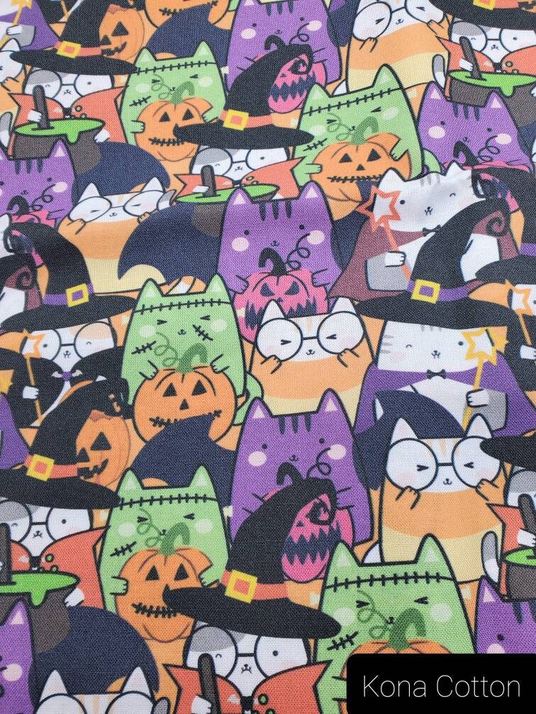 Horror Halloween Fabric Halloween Monster Cat Fabric Monster - Etsy