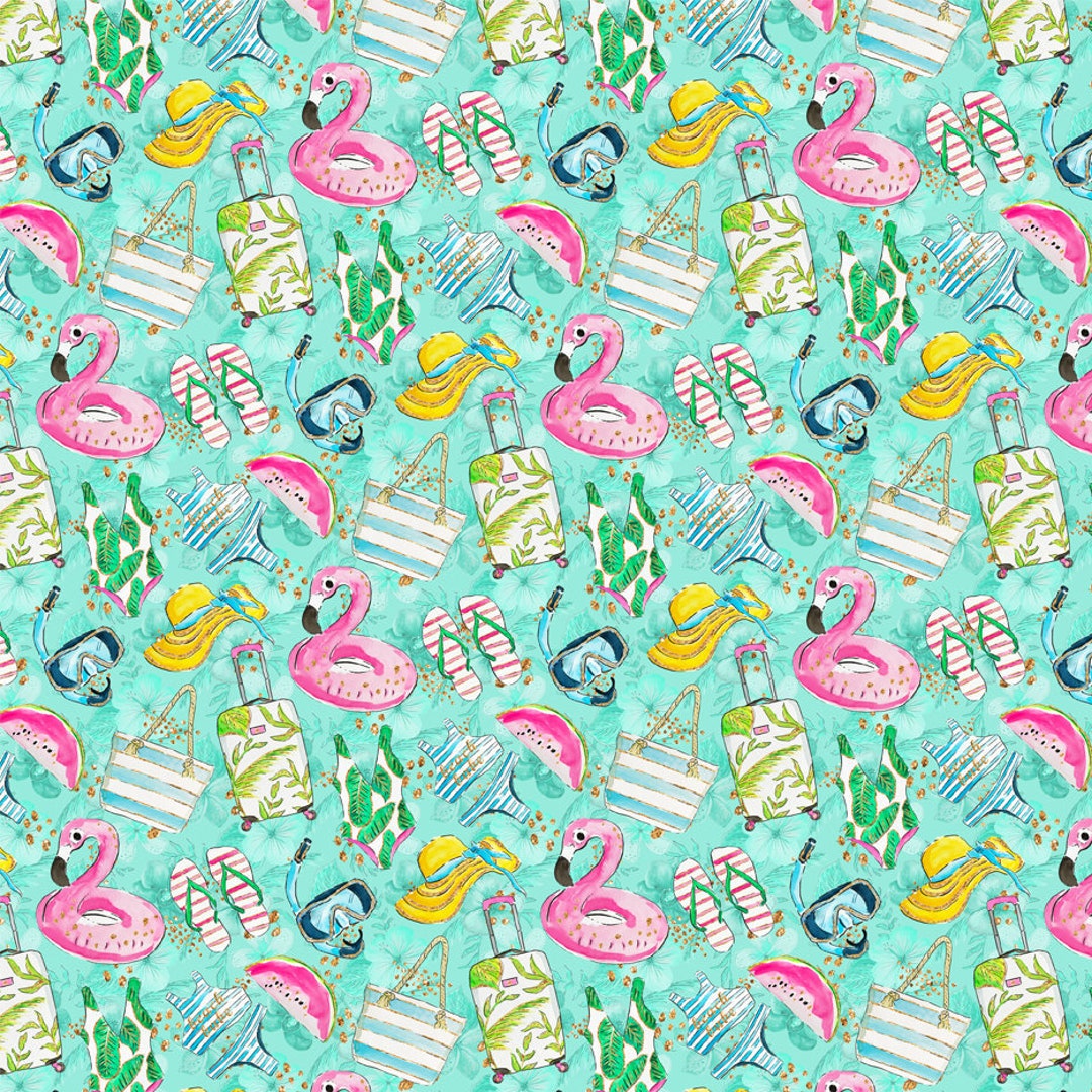 SUM5 Summer Fabric, Beach Fabric, Pool Party Custom Printed Fabric by ...