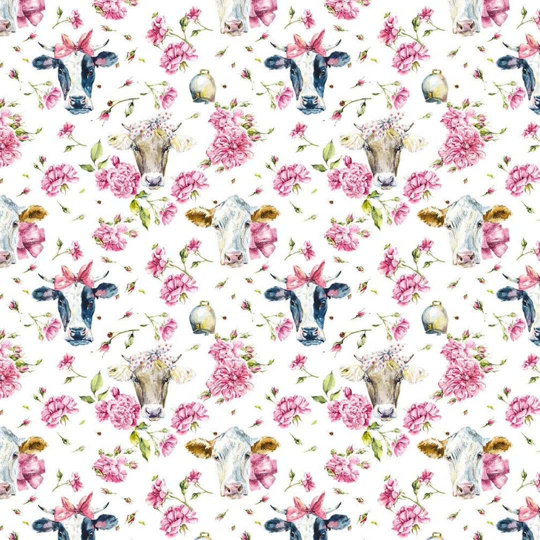 Flower Cow Fabric, Heifer Cow Fabric, Cows Fabric, Custom Printed ...