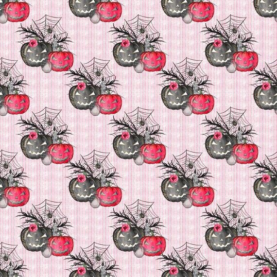 Pink Halloween Fabric by the Yard Pink Pumpkin Pink and Gold | Etsy