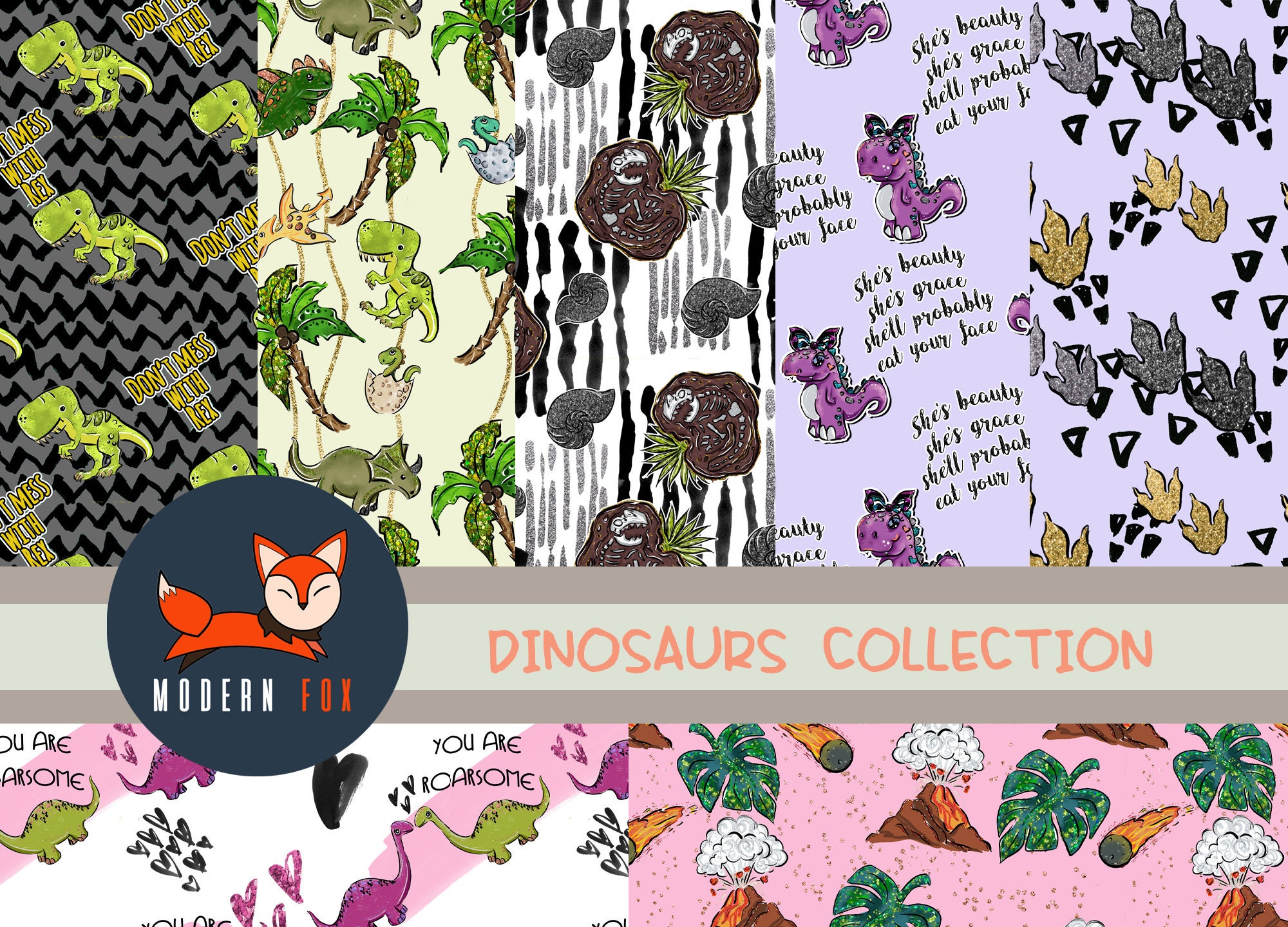 Dinosaur Dino Dinosaurs Pattern Dino Fabric Dinosaur - Etsy