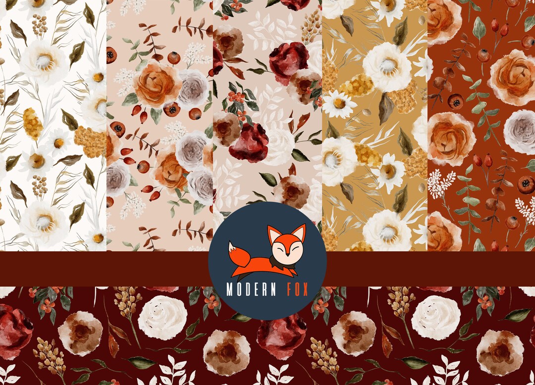 Fall Floral Fabric, Fall Flower Pattern Fabric, Custom Printed Fabric ...