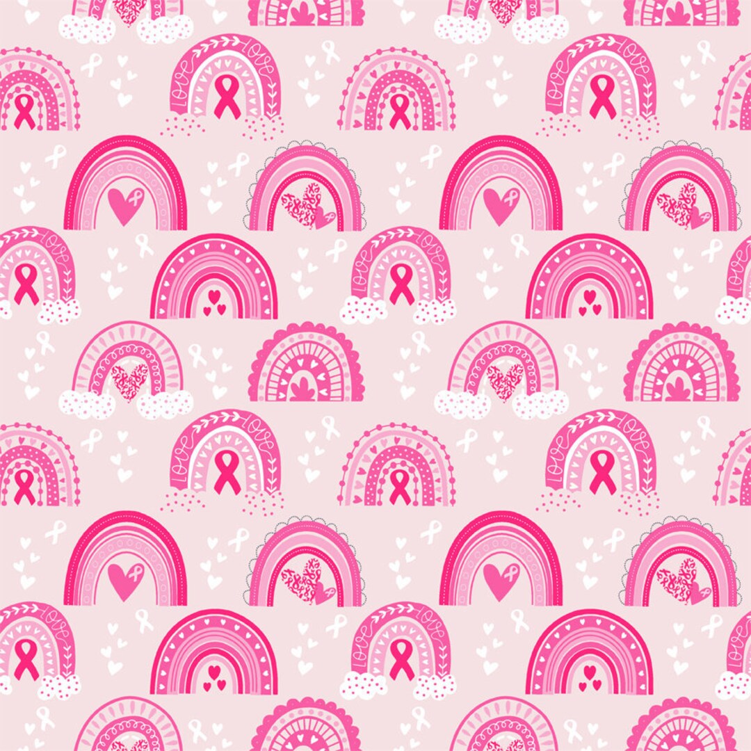 Breast Cancer Awareness Fabric, Breast Cancer Rainbows Fabric by the ...