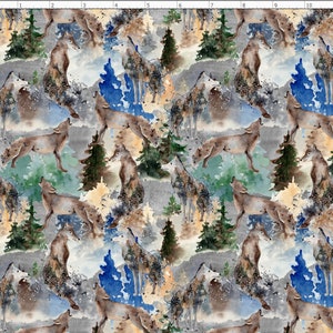 Wolves Fabric by the Yard, Wolf Fabric, Wildlife Fabric, Custom Print ...