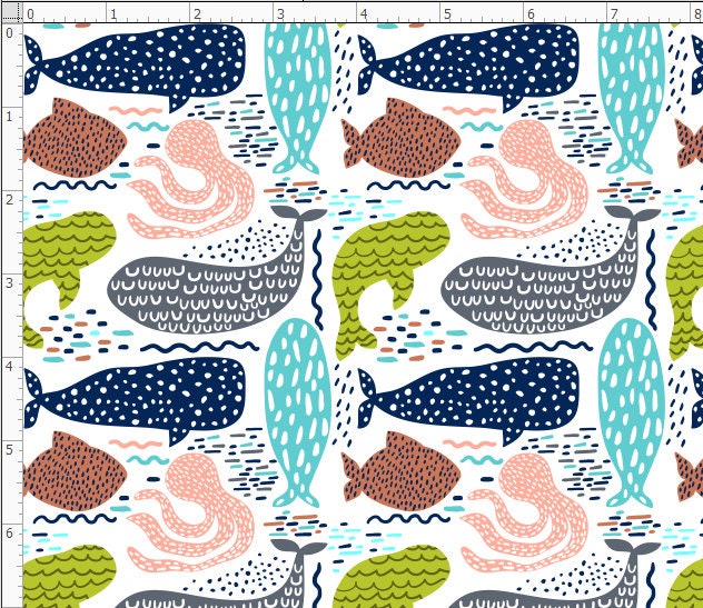 Sea Life Fabric Ocean Life Pattern Custom Printed Fabric by - Etsy