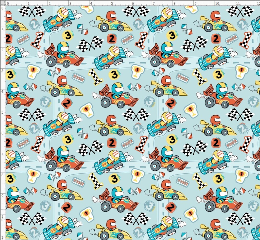 RAC1 Race Cars Fabric, Racing Car Pattern, Custom Printed Fabric by the ...