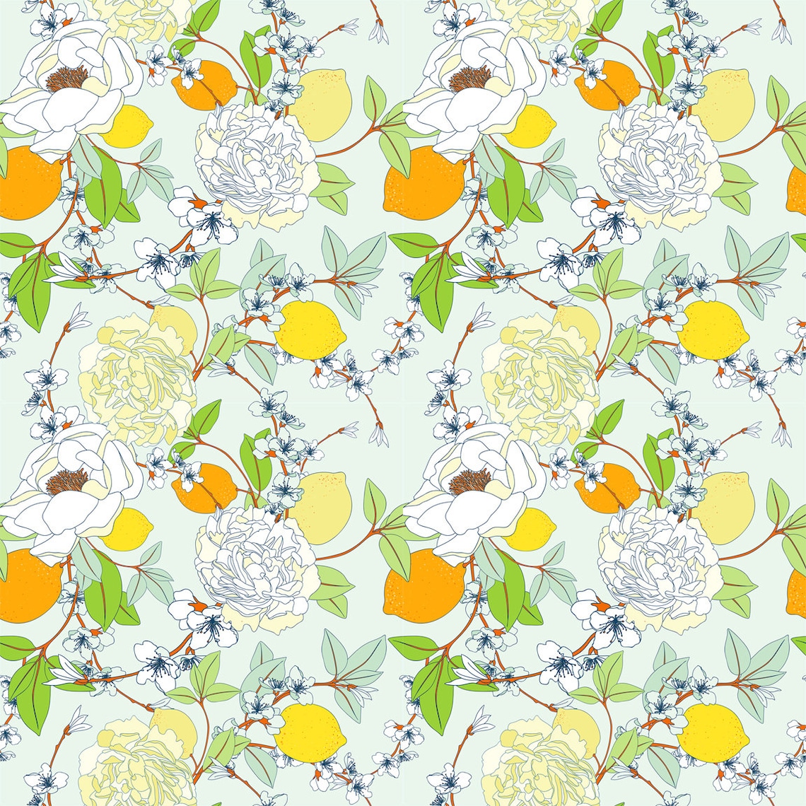 Lemon Fabric Pattern Citrus Fabric Lime Fabric Custom | Etsy