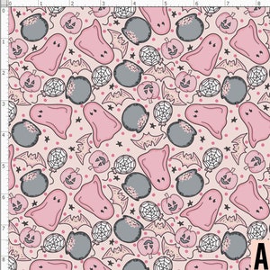 Pink Halloween Fabric by the Yard, Pink Ghost Fabric, Cute Halloween ...