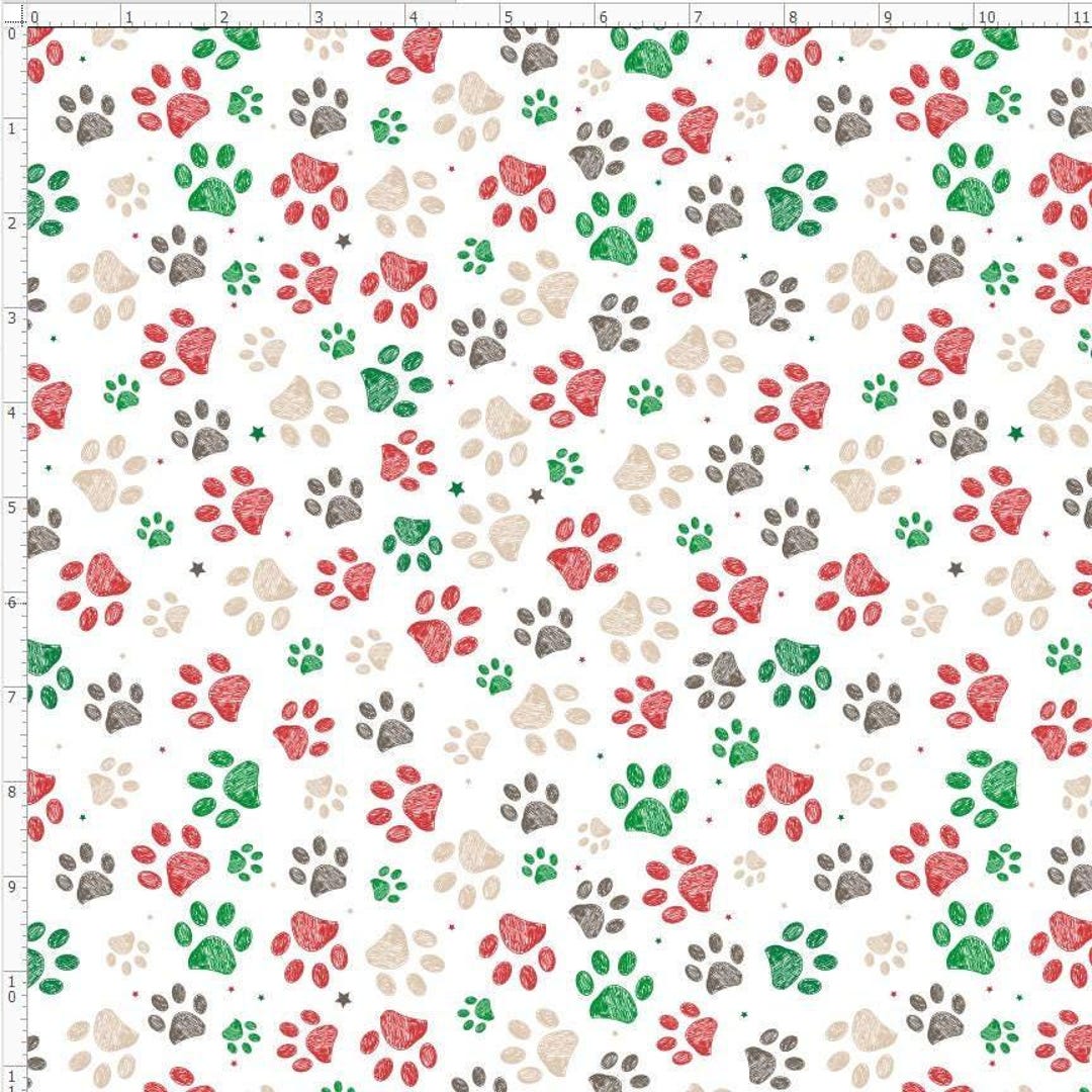 WNT328- Christmas Dog Paws, Red White Green Paws, Holidays Fabric ...