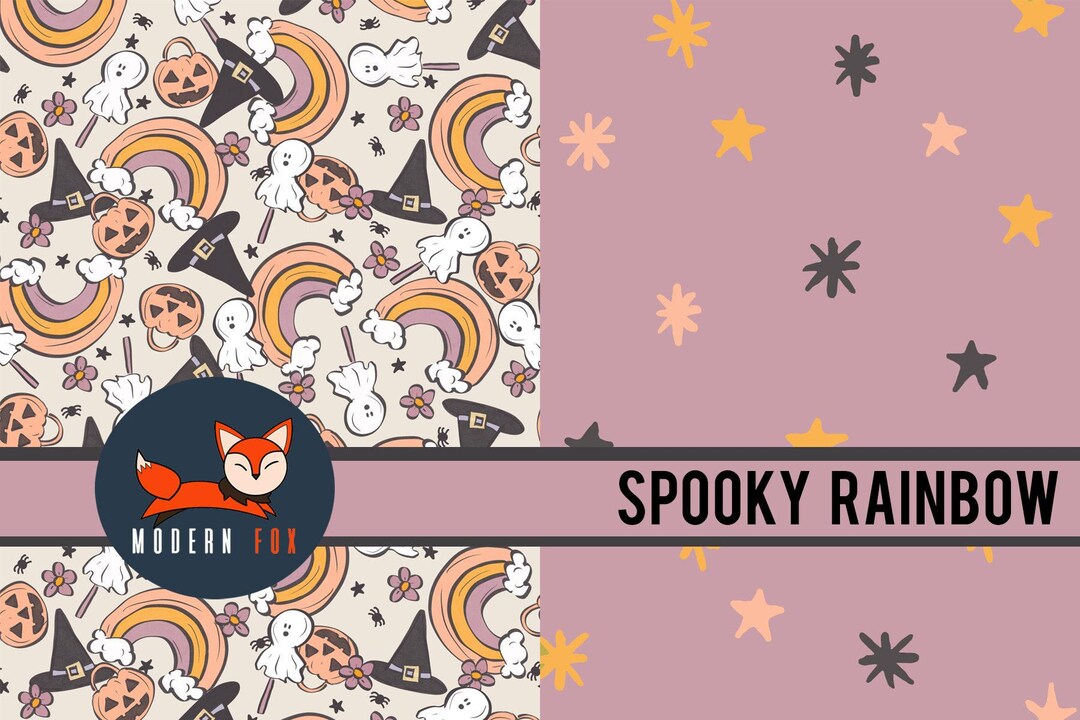 Spooky Rainbow Halloween Fabric by the Yard, Witch Halloween Fabric ...