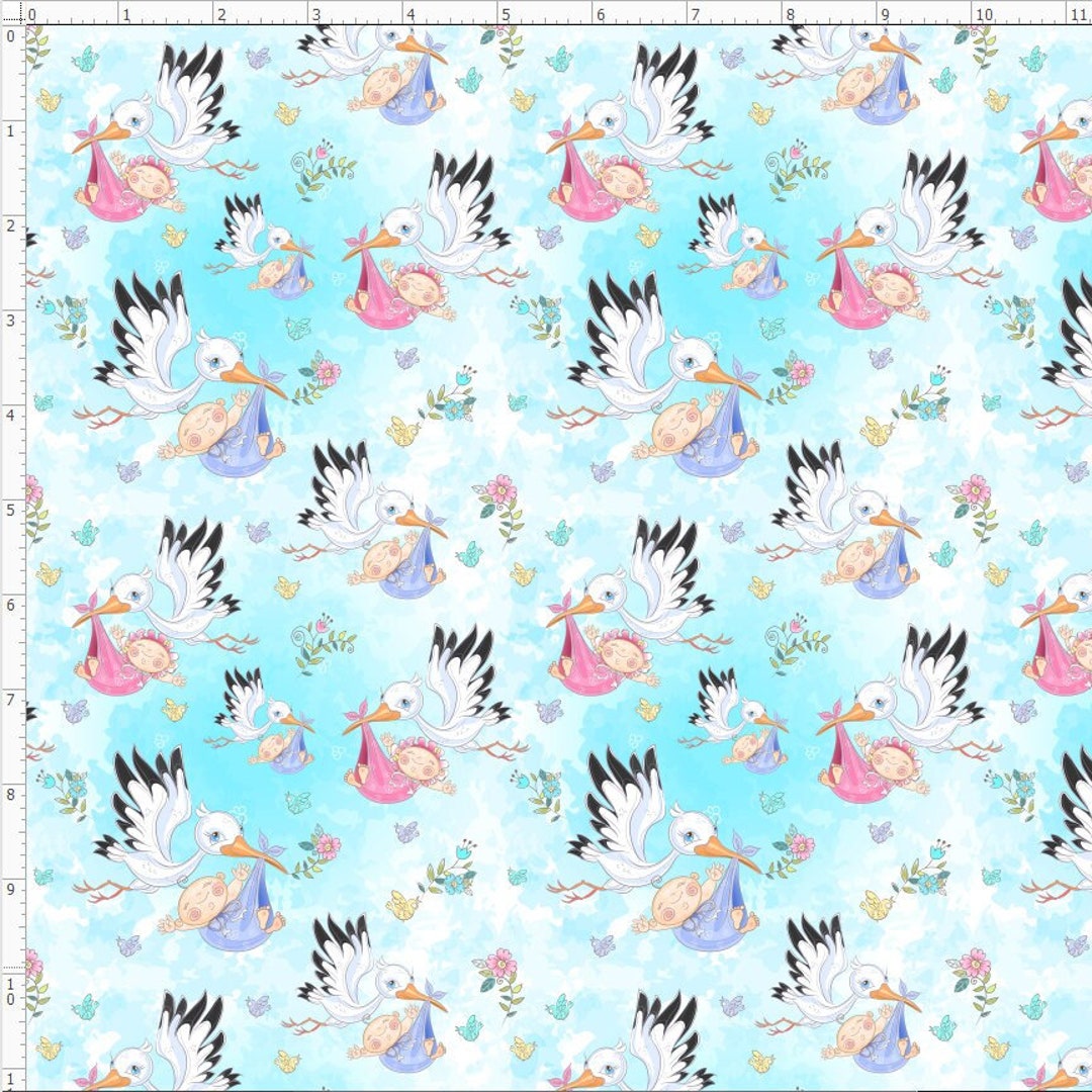 Stork Carrying Baby Fabric, Baby Shower Fabric, Labor and Delivery ...