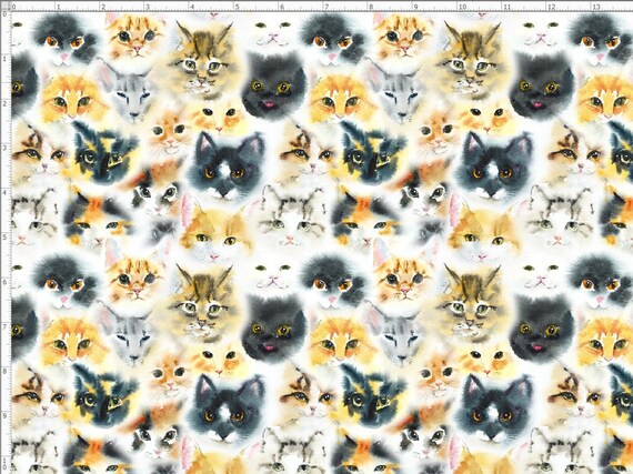 Cute Cat Fabric by the Yard Cat Fabric Kitten Fabric Custom - Etsy