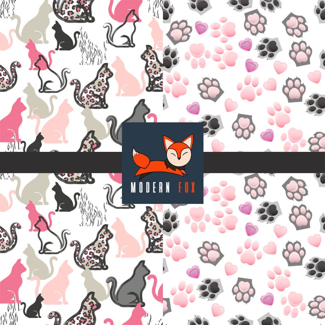 Cute Cat Fabric by the Yard, Cat Fabric, Kitten Fabric, Custom Printed ...