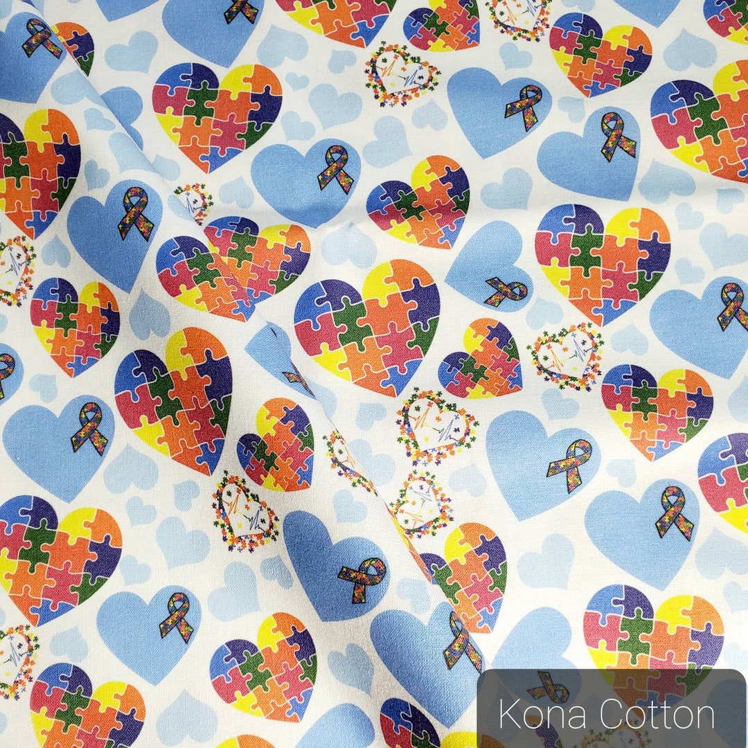 Autism Awareness Fabric, Autism Ribbon Fabric by the Yard, Custom Print ...