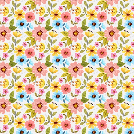 Floral Pattern Fabric Flower Pattern Fabric Spring Flower | Etsy