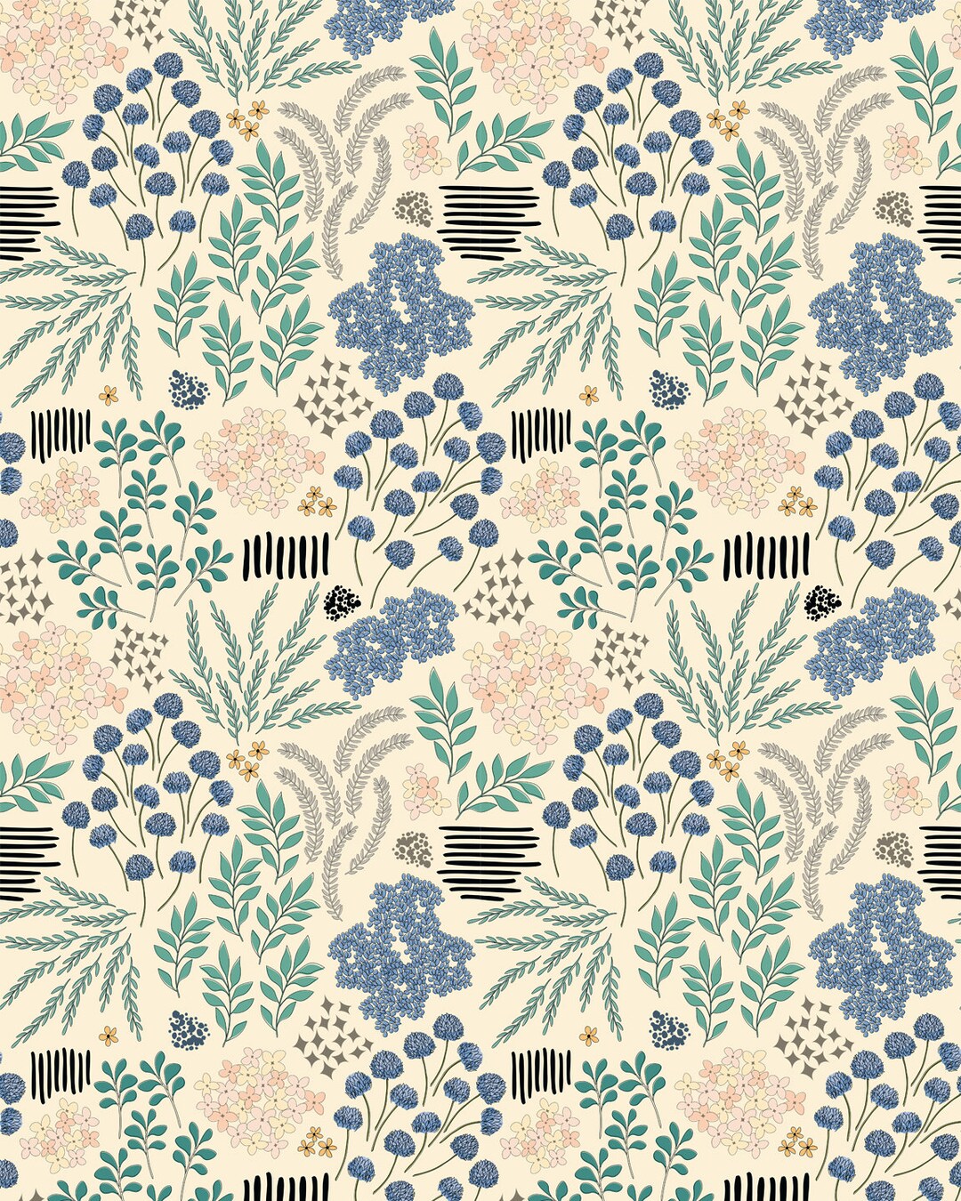 Floral Print Fabric Flower Pattern. 100% Organic Interlock - Etsy