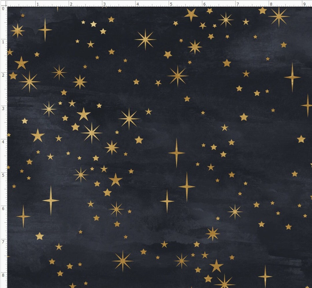STR17 - Gold Star, Celestial Fabric, Half Moon Fabric, Moon and Star ...