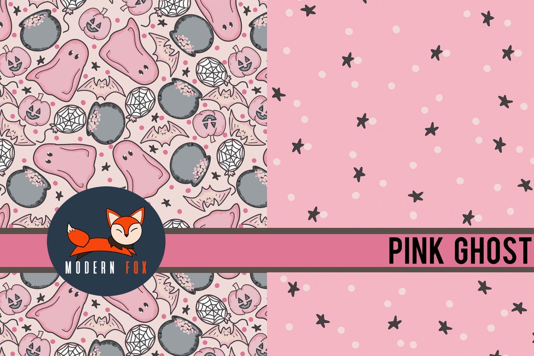Pink Halloween Fabric by the Yard, Pink Ghost Fabric, Cute Halloween ...