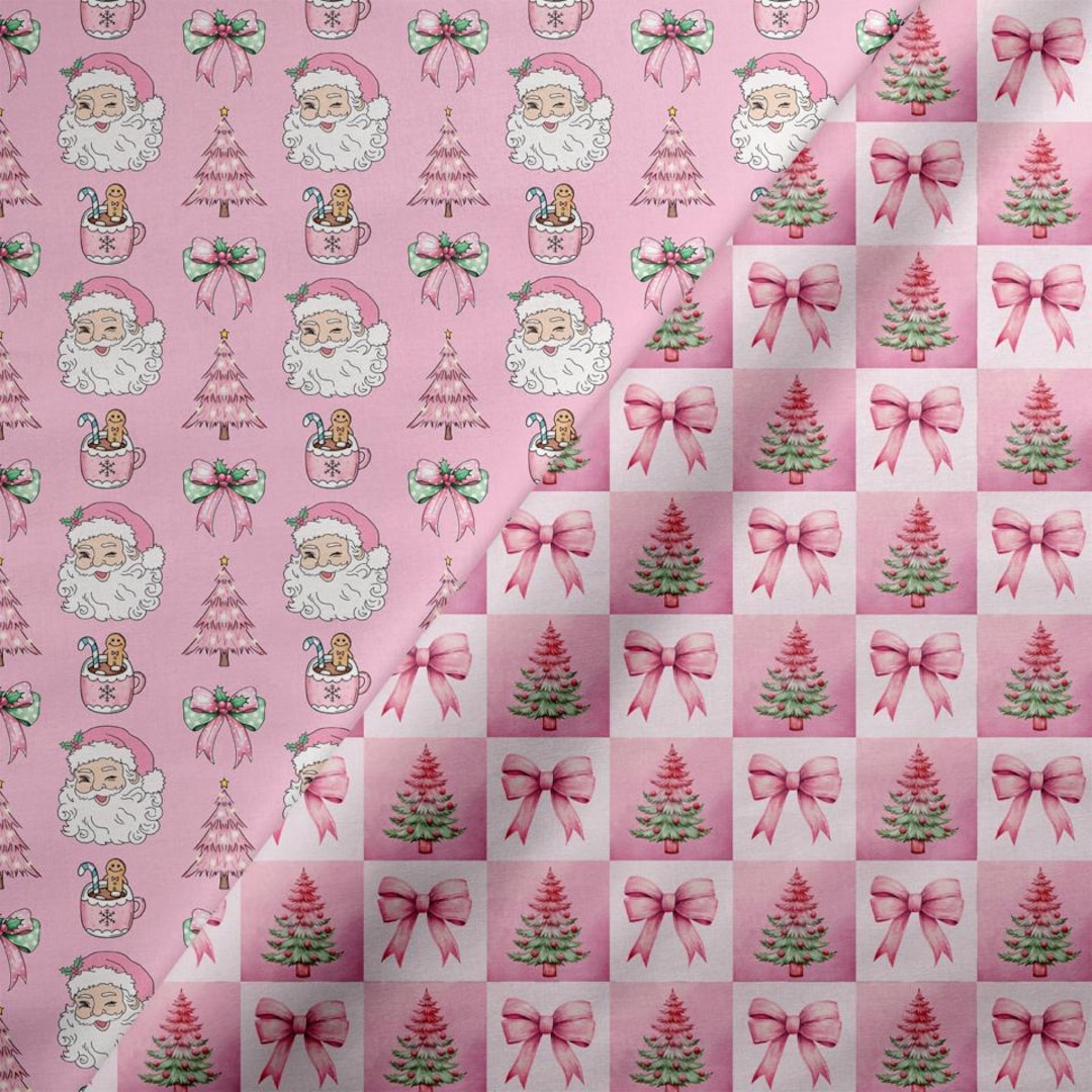 WNT386 Christmas Santa Claus Fabric, Vintage Santa Fabric, Pink Santa ...