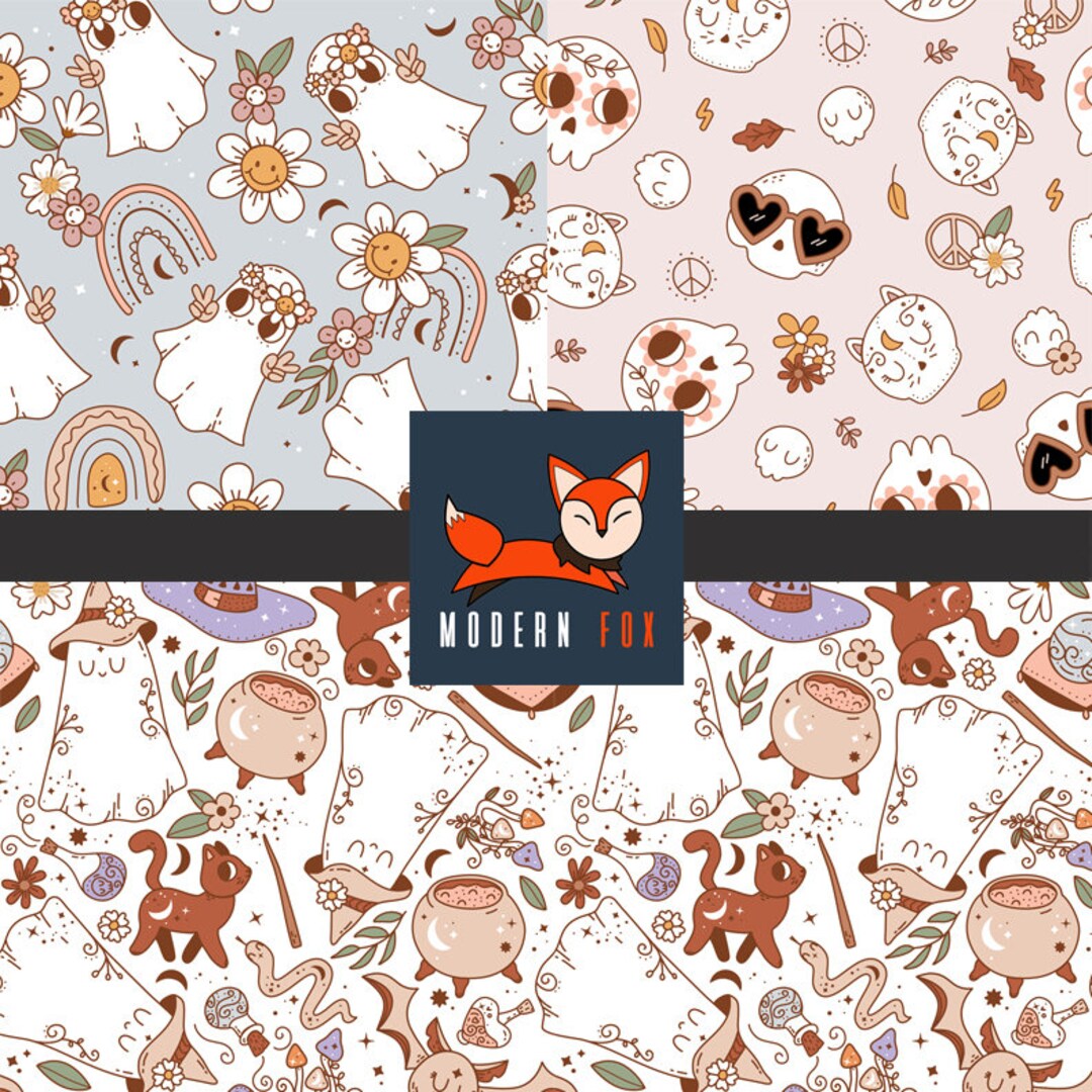 Groovy Retro Halloween, Cute Halloween Ghost, Custom Printed Fabric by ...