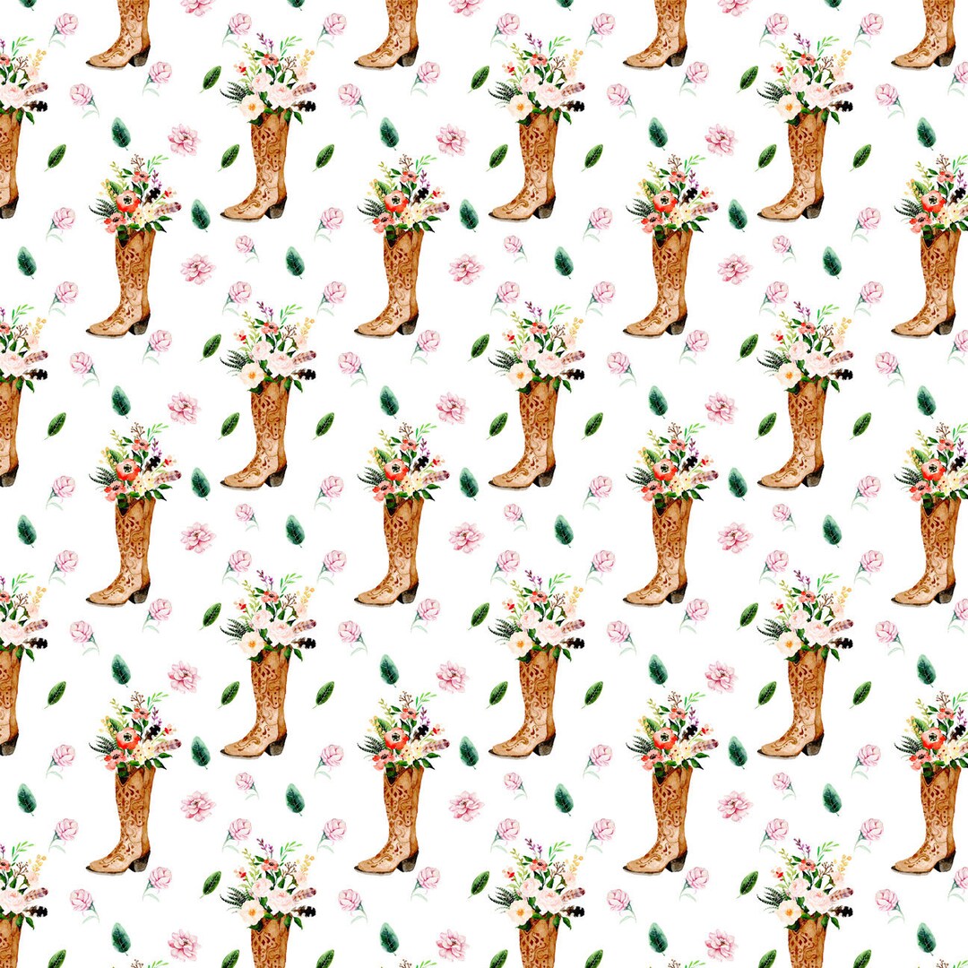 Cow Girl Boots Fabric, Cowboy Fabric Pattern, Western Boots Fabric ...