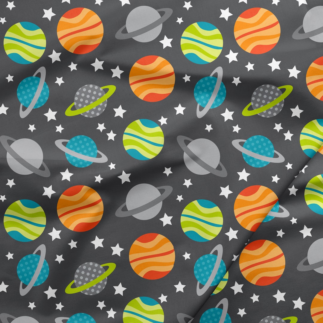 Planets, Outer Space, Solar System, Galaxy Fabric, 100% Organic ...