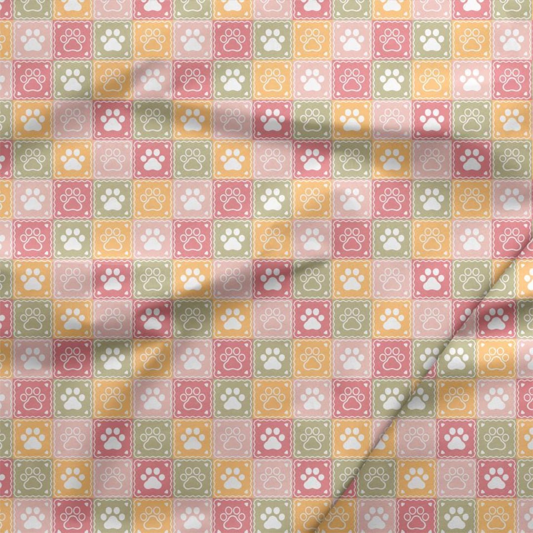 PW11 - Paws Fabric - Paw Prints Pets Dogs Cats Animals Pink Paws Blue ...