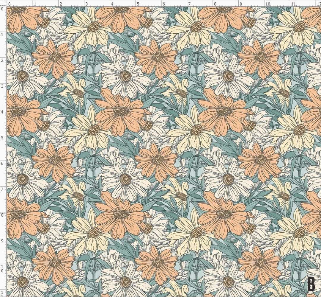 Retro Daisy, Fall Floral Pattern Fabric, Flower Fabric, Custom Printed ...