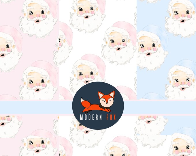 Vintage Santa Fabric Pink Retro Santa by Red_raspberry_design 1950s ...