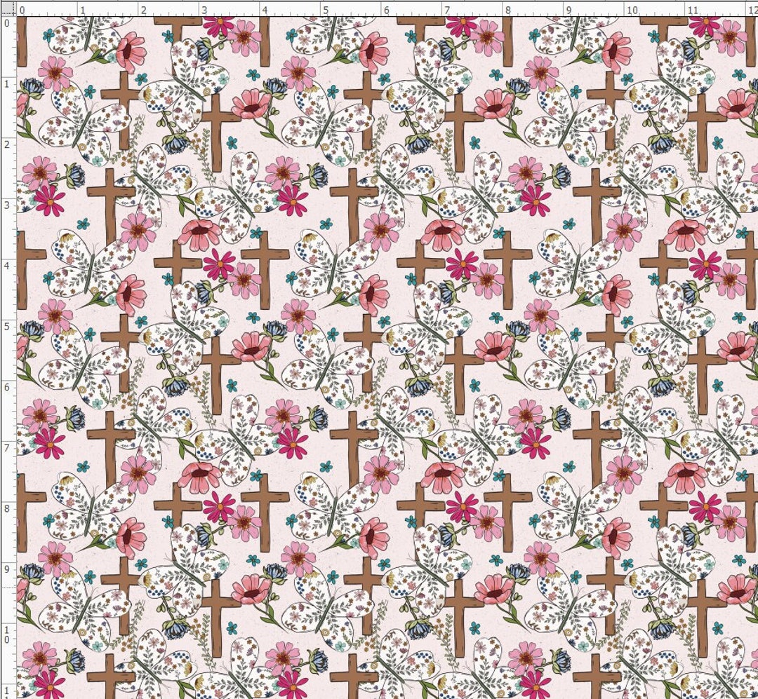 ET142 - Cross, Faith, Butterfly, Christian Religion Easter Fabric ...