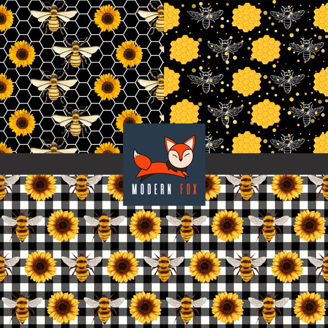 Bee and Sunflower Fabric, Bumble Bee Fabric, Honey Bee, Sunflower ...