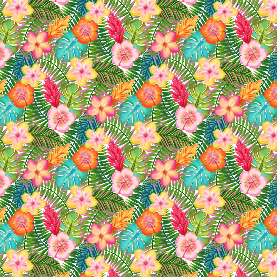 Tropical Flower Fabric, Hawaiian Flowers, Summer Fabric, Luau Fabric ...