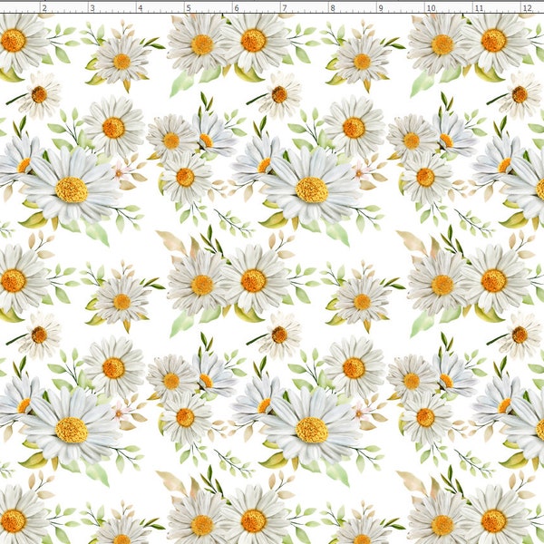 Fabric With Daisies - Etsy