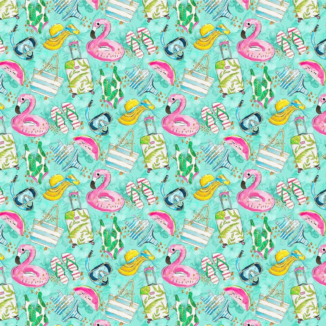 SUM5 - Summer Fabric, Beach Fabric, Pool Party Custom Printed Fabric by ...