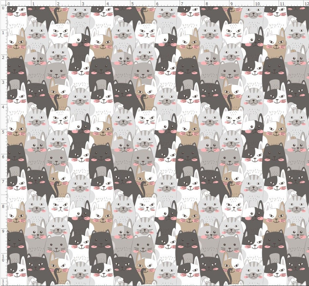 Kawaii Cat Fabric, Cute Animal Fabric, Cat Fabric, Cute Cat Fabric ...