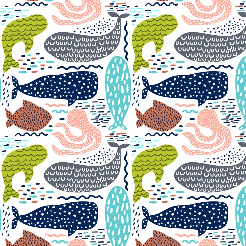 Sea Life Fabric Ocean Life Pattern Custom Printed Fabric by - Etsy