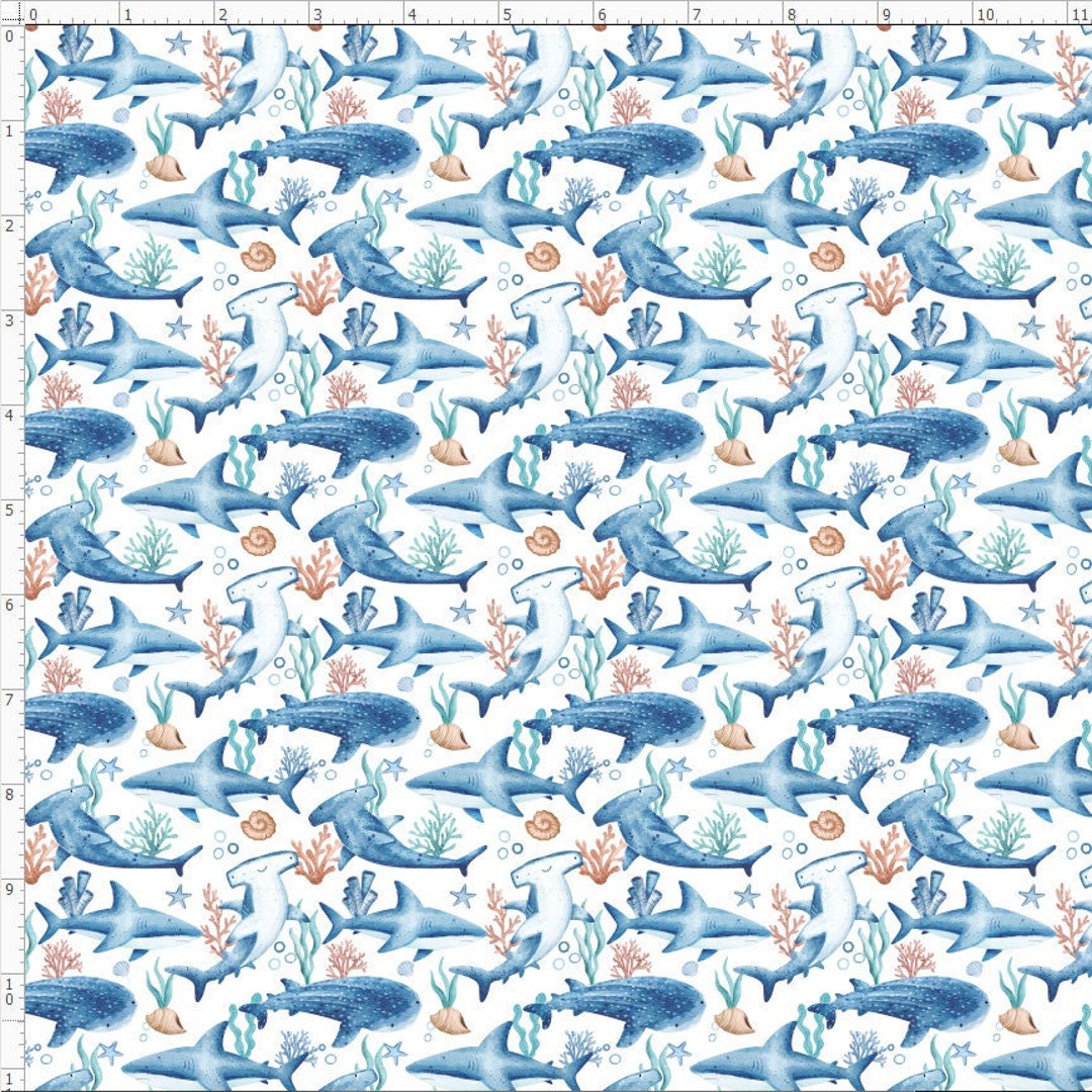 SLF10 - Shark, Sea Life Fabric, Ocean Life Pattern, Custom Printed ...